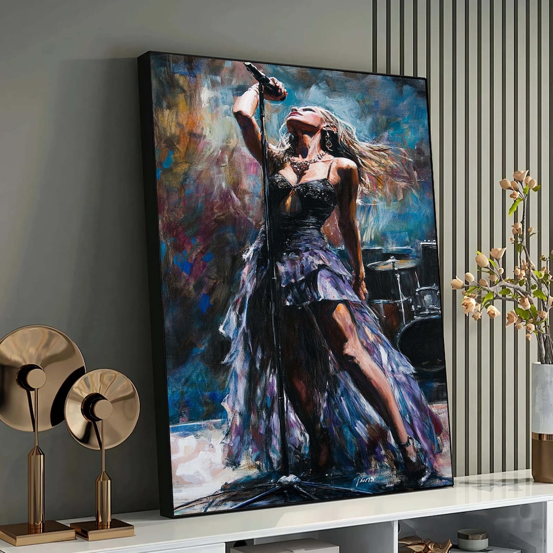 Powerful Female Singer Painting, Vibrant Rock Concert Art, Bold ...