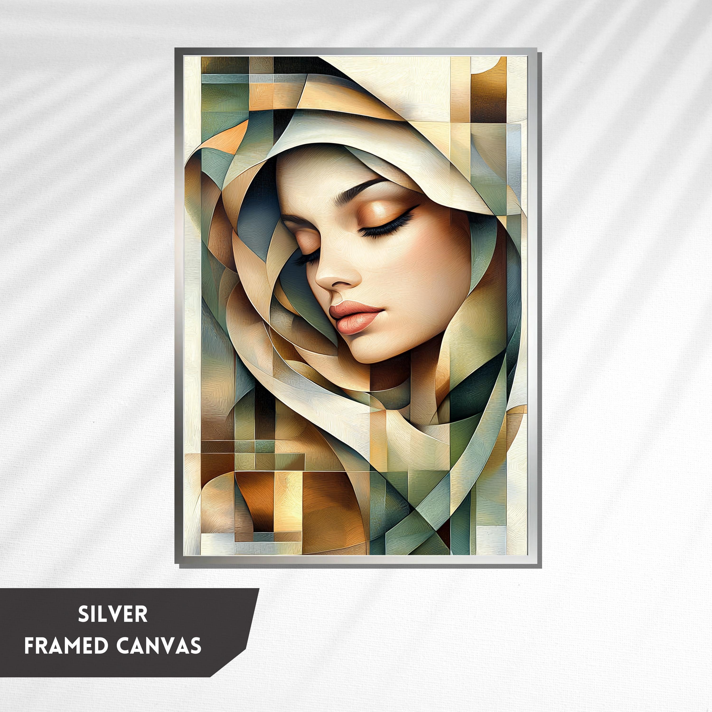 Geometric Woman Portrait – Soft Cubist Art, Modern Abstract Female Face ...