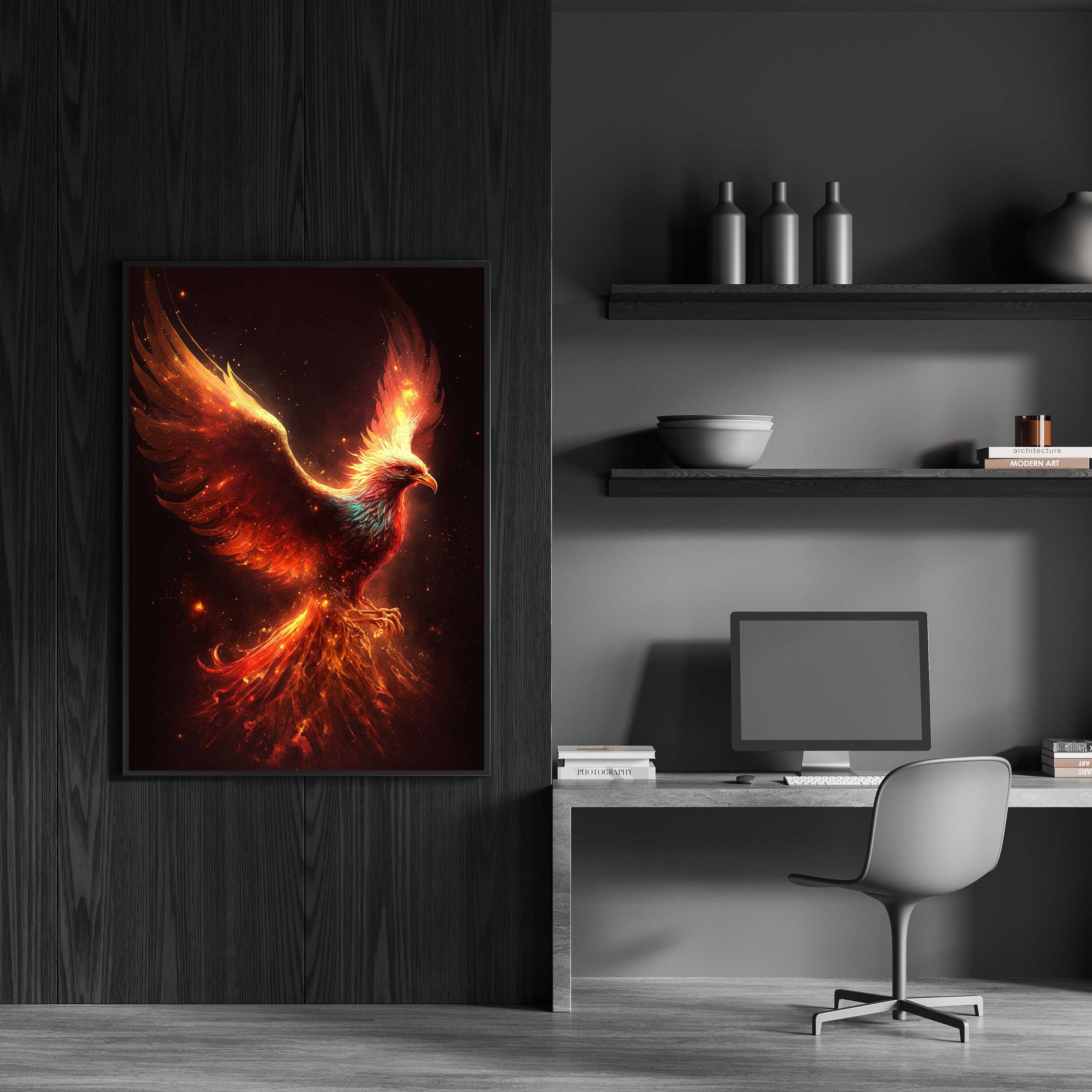 Majestic Phoenix Rising Art Canvas Print,mythical Fire Bird Wall Art ...