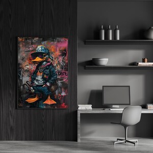 Urban Fashion Duck Canvas Art - Street Style Animal Graffiti - Hip and ...