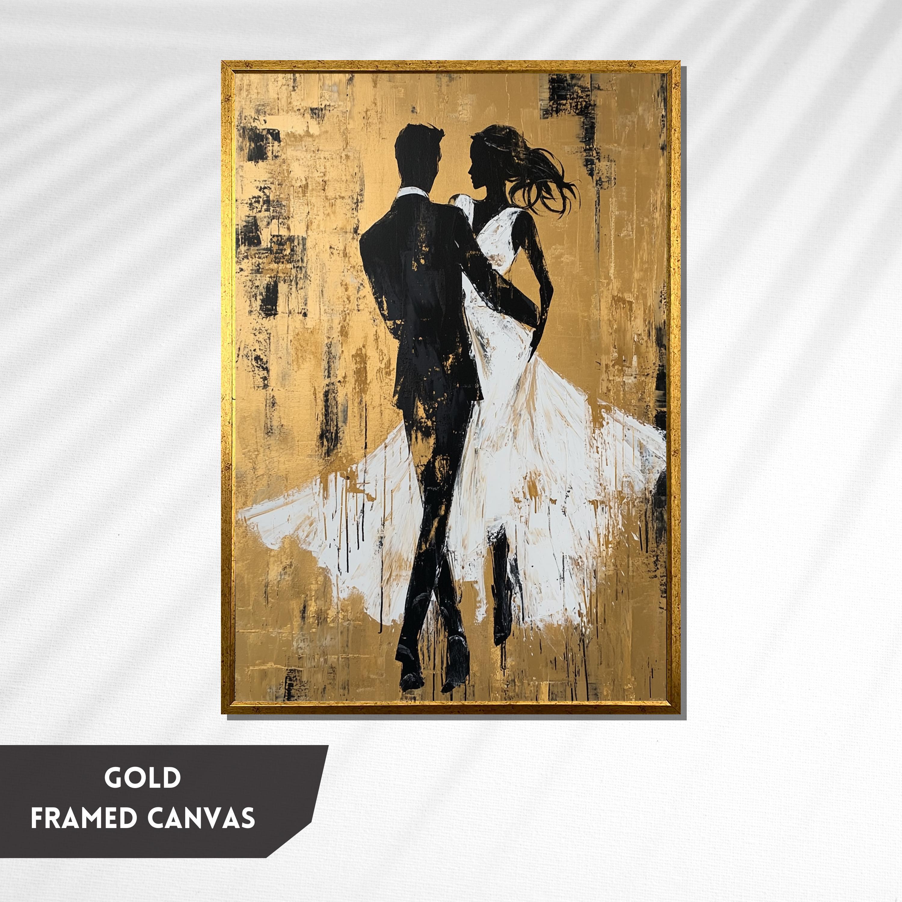 Elegant Couple Dancing Painting, Gold and Black Abstract Art, Romantic ...
