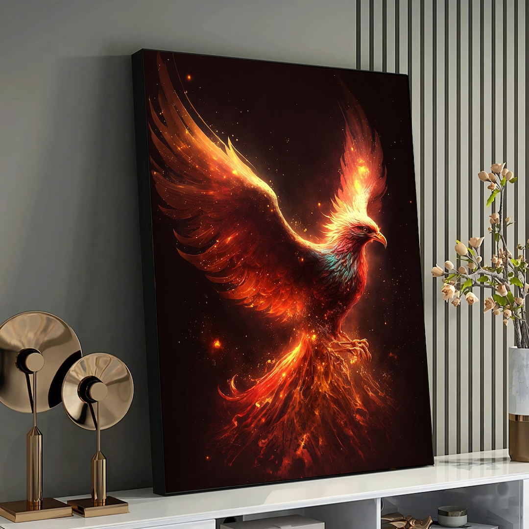 Majestic Phoenix Rising Art Canvas Print,mythical Fire Bird Wall Art ...