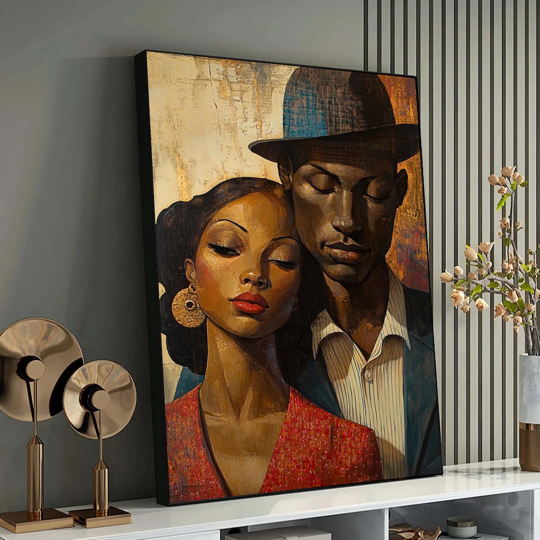 Vintage Romantic Couple Portrait, African American Love Art, Afro Style ...