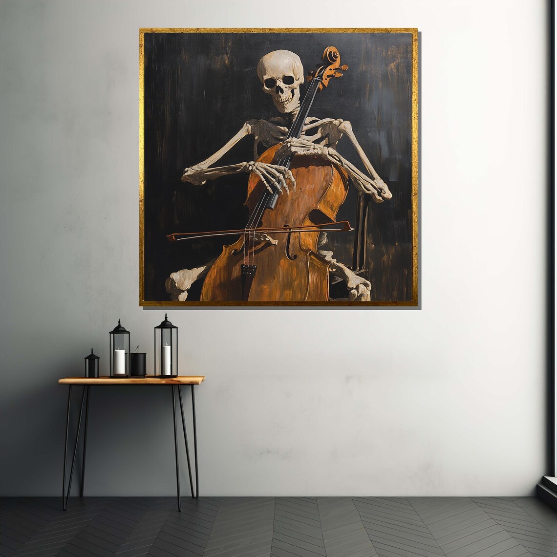 Skeleton Playing Cello Painting – Dark Gothic Musician Art, Unique ...