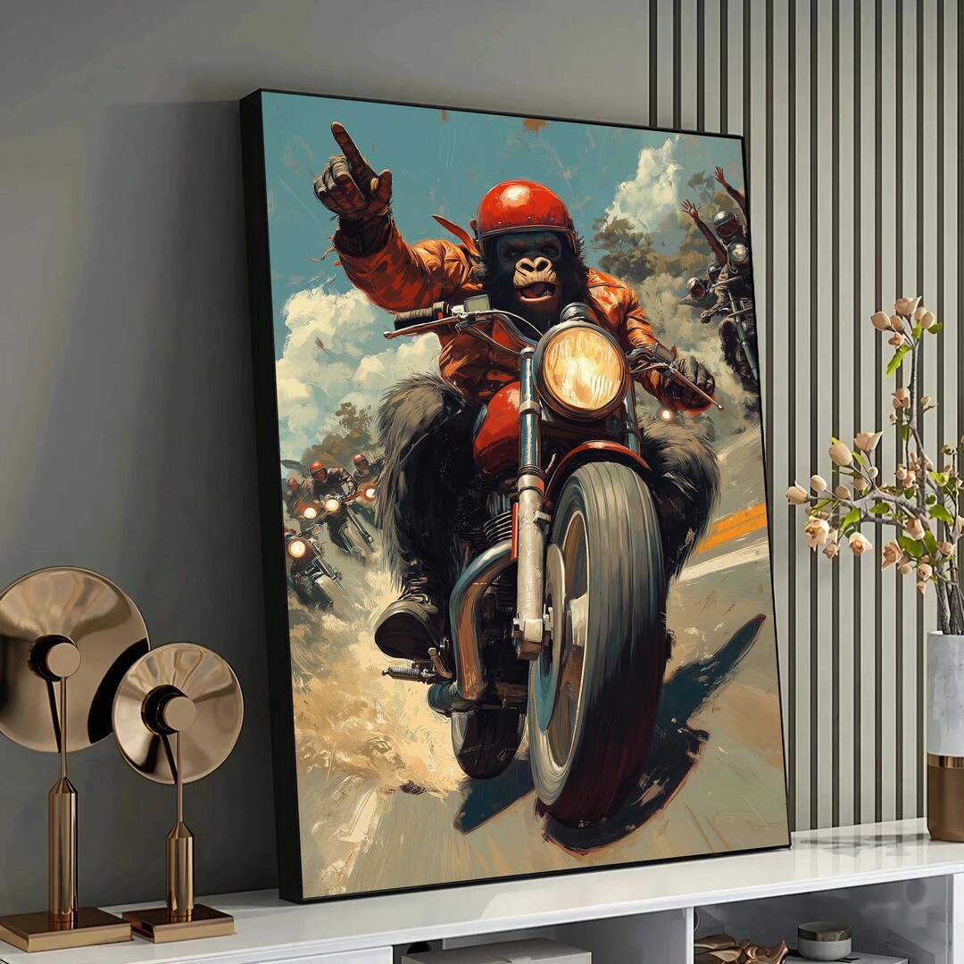 Motorcycle Gorilla Art, Wild Biker Gang Illustration, Fun Animal Biker ...