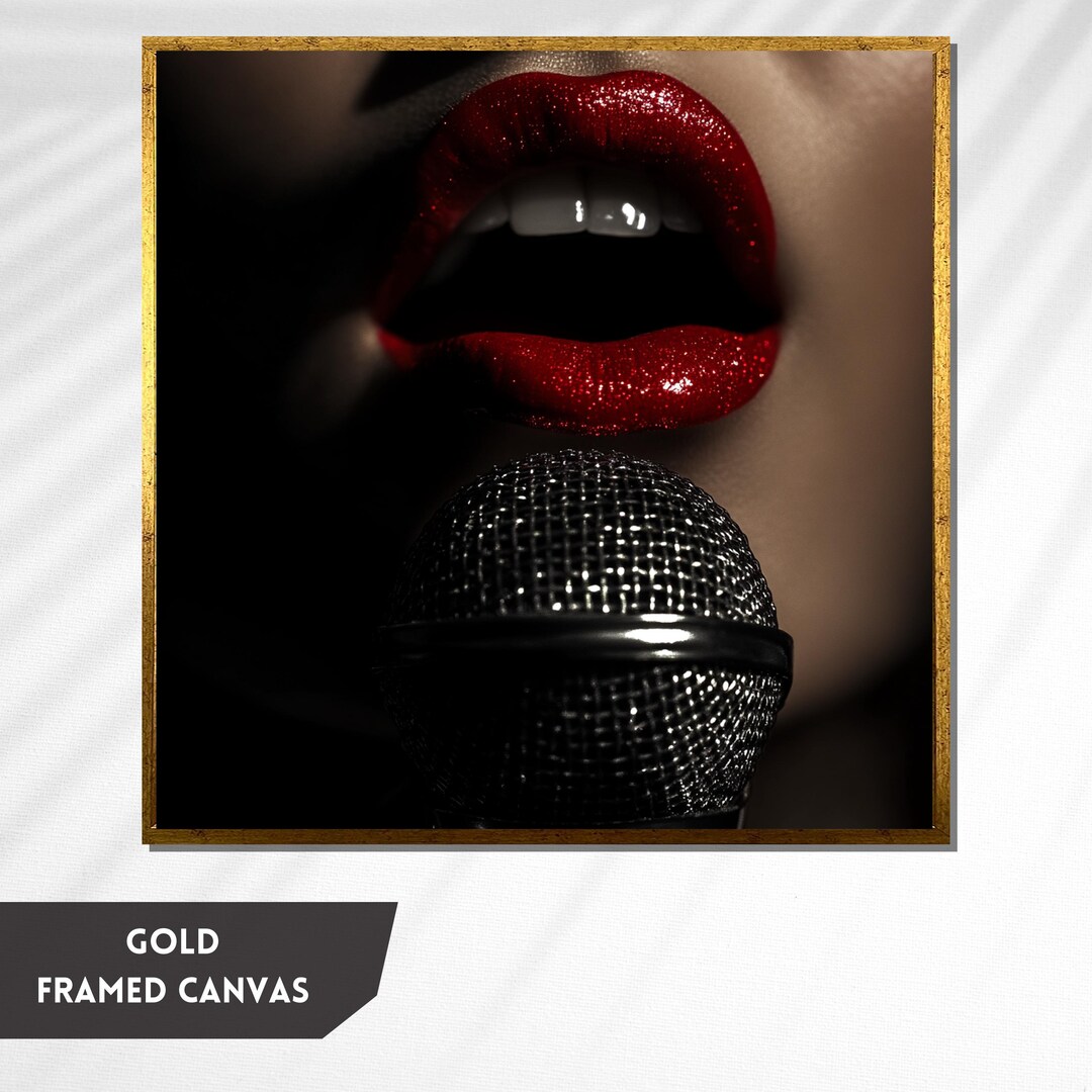 Bold Red Lips and Microphone Art, Glamorous Music-themed Wall Decor ...