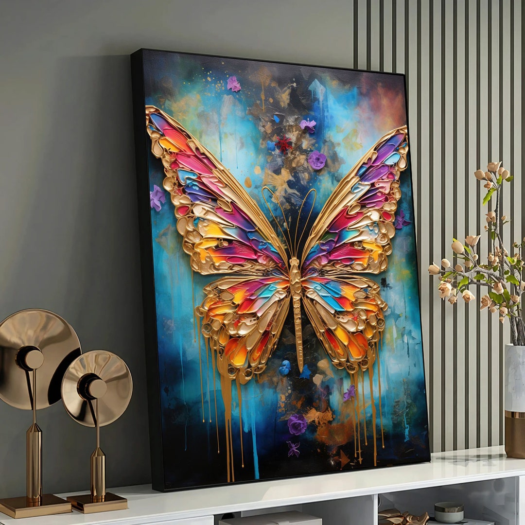 Vibrant Abstract Butterfly Canvas Art - Colorful Modern Wall Decor ...
