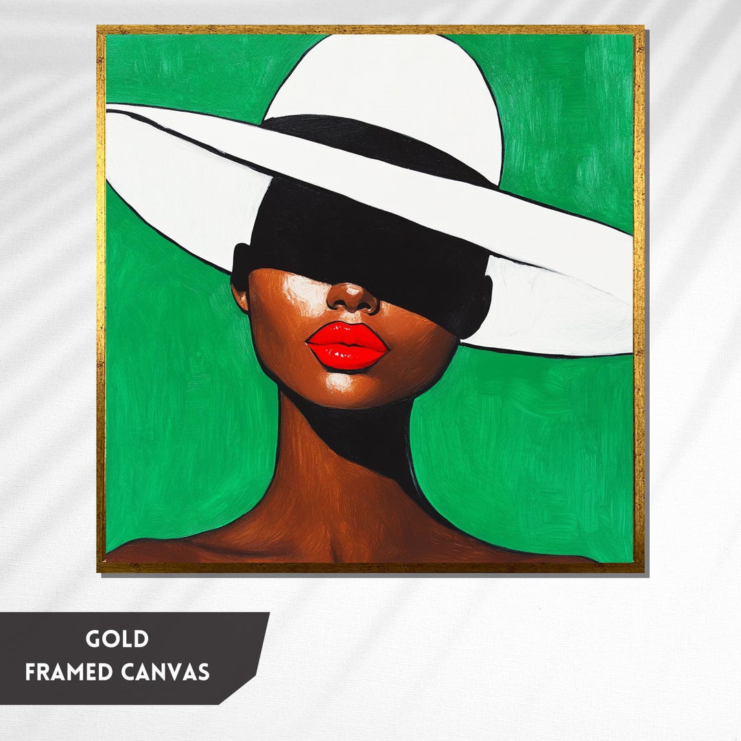 Bold African Woman With Hat and Red Lips, Fashion Pop Art Canvas ...
