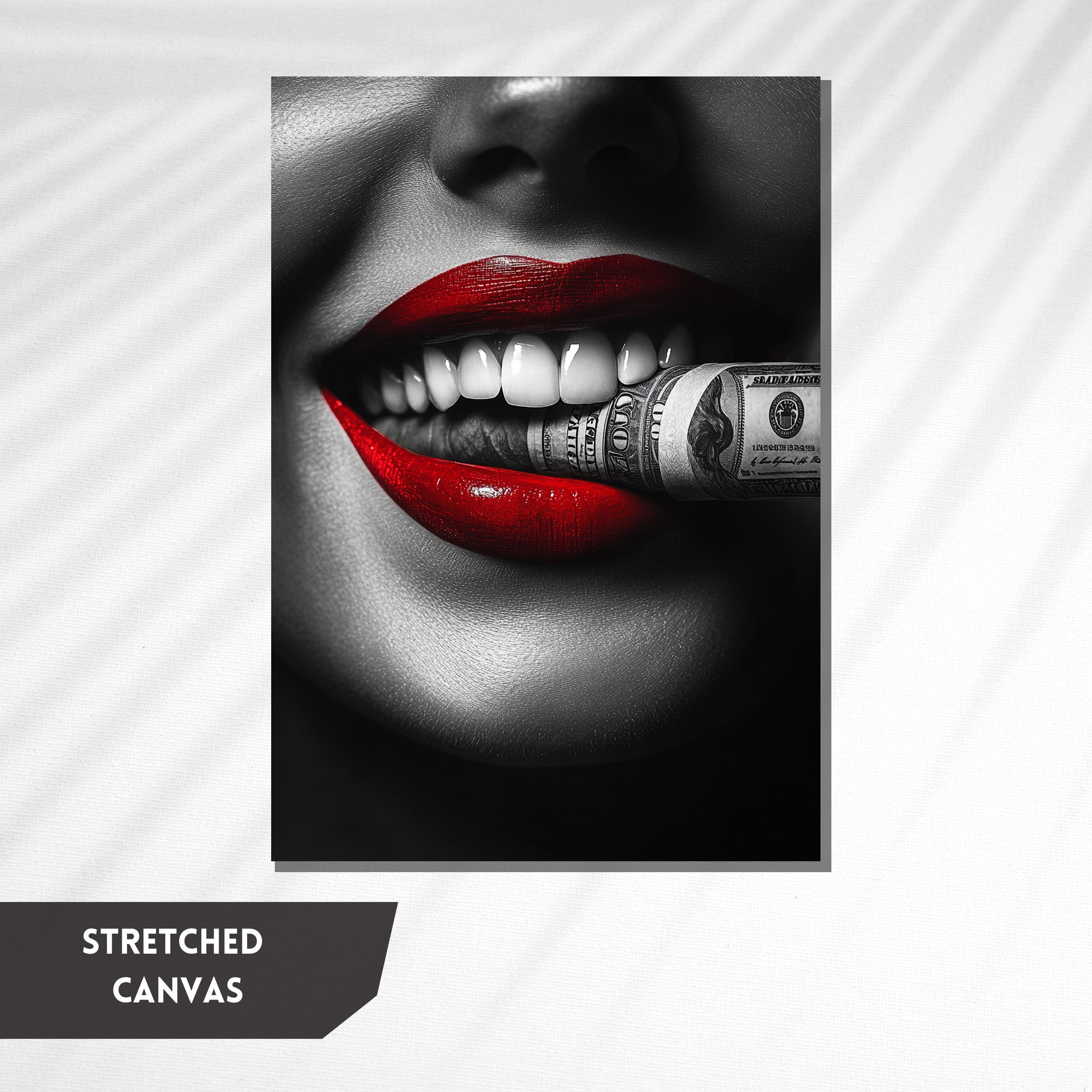Bold Red Lips Money Art, Pop Art Money Lips Print, Modern Glam Wall ...
