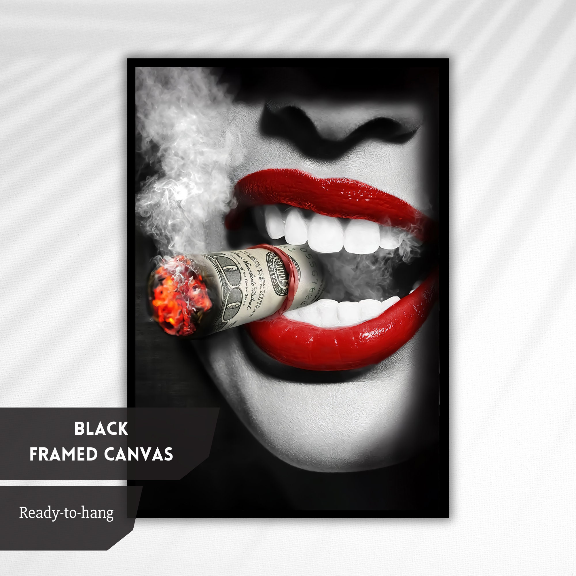 Bold Statement Art Print - Red Lips and Money Roll - Provocative Wall ...