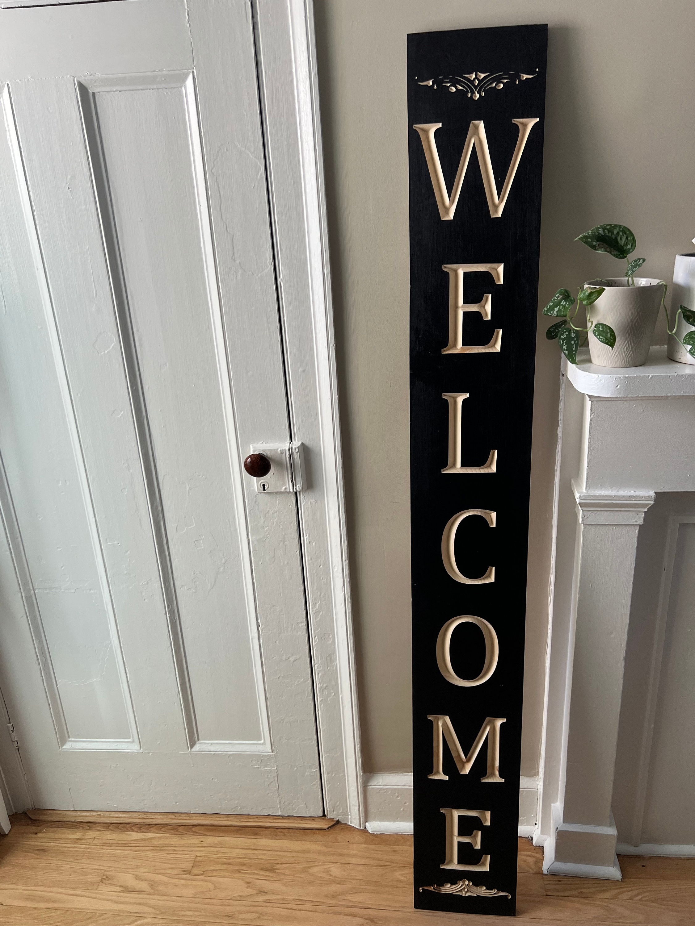 Welcome Leaning Sign 3 Dimensional Carved Wood Solid Home Decor Home ...