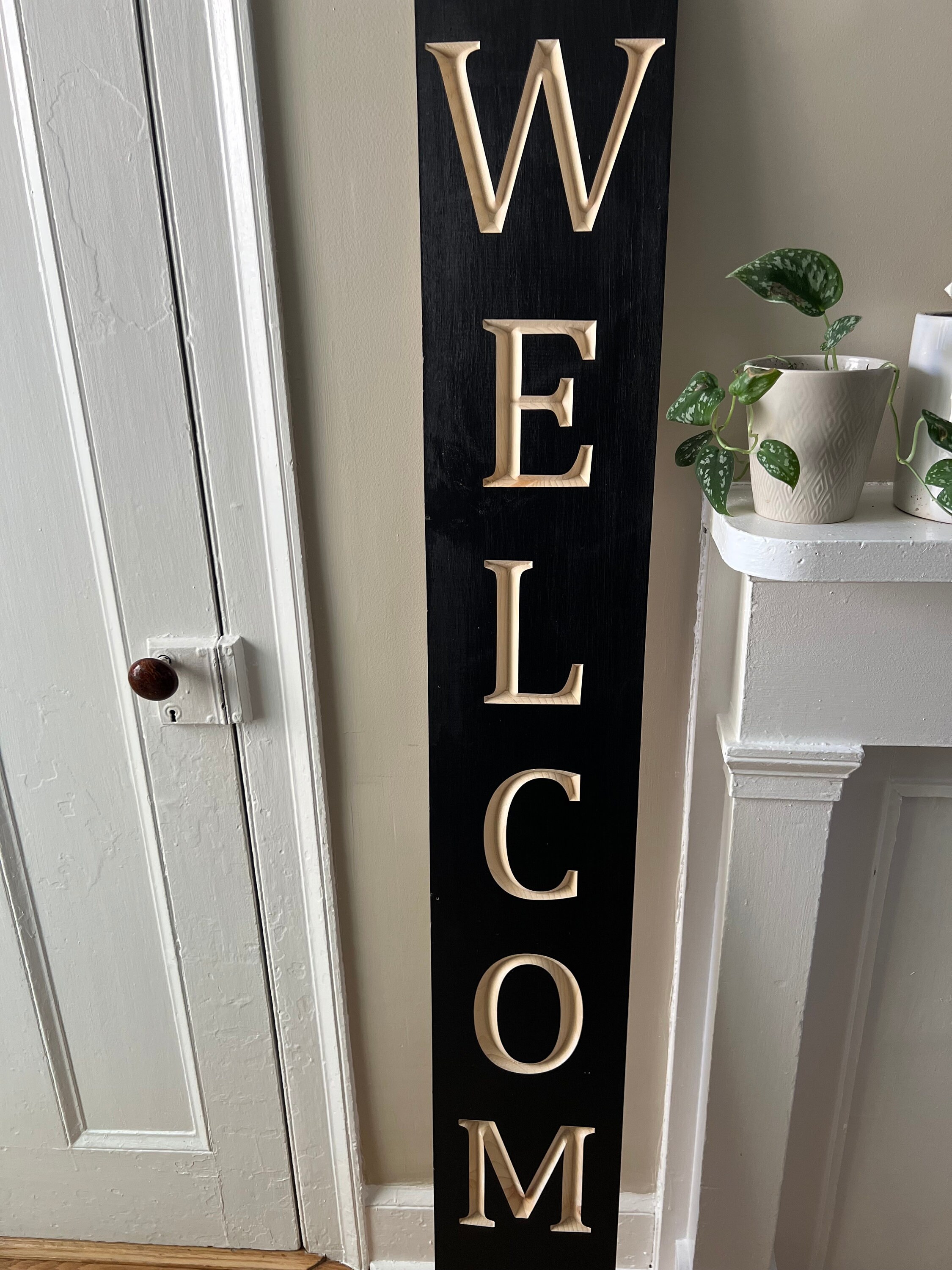 Welcome Leaning Sign 3 Dimensional Carved Wood Solid Home Decor Home ...