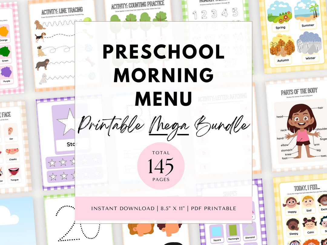 MEGA BUNDLE Preschool Morning Menu Printable | Homeschool Morning Time ...