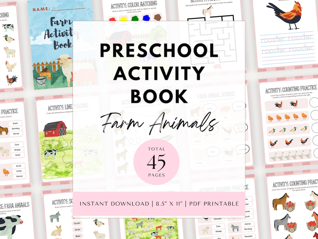 FARM ANIMALS Printable Activity Book, Toddler Busy Book, Learning ...