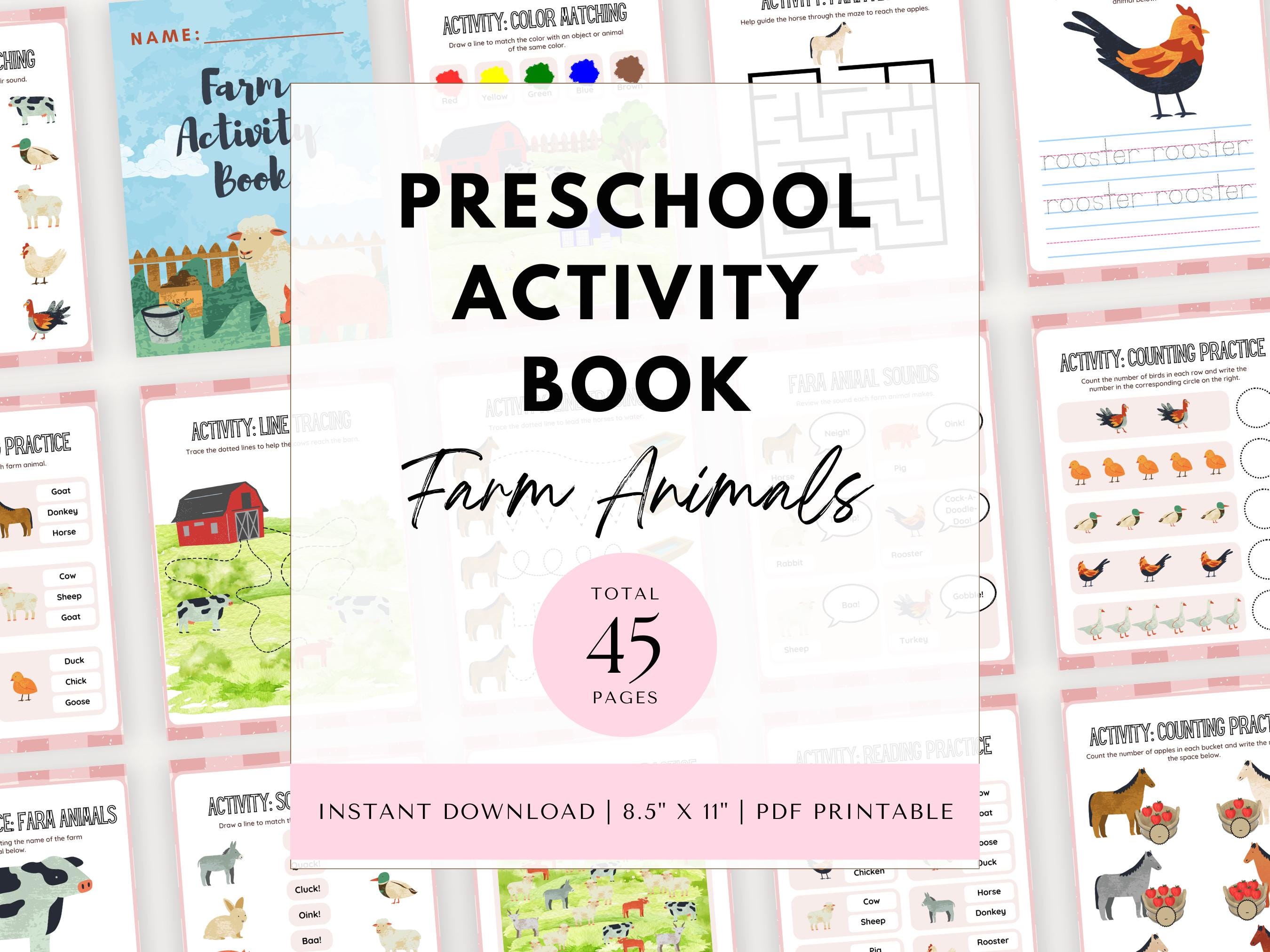 FARM ANIMALS Printable Activity Book, Toddler Busy Book, Learning ...