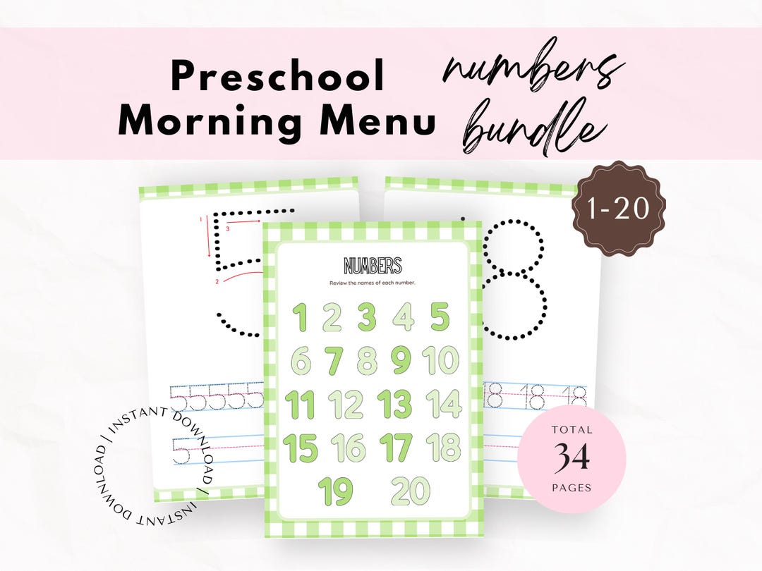 NUMBERS 1-20 Counting Practice, Preschool Morning Menu Printable ...