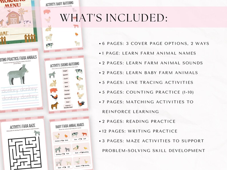 FARM ANIMALS Printable Activity Book, Toddler Busy Book, Learning ...