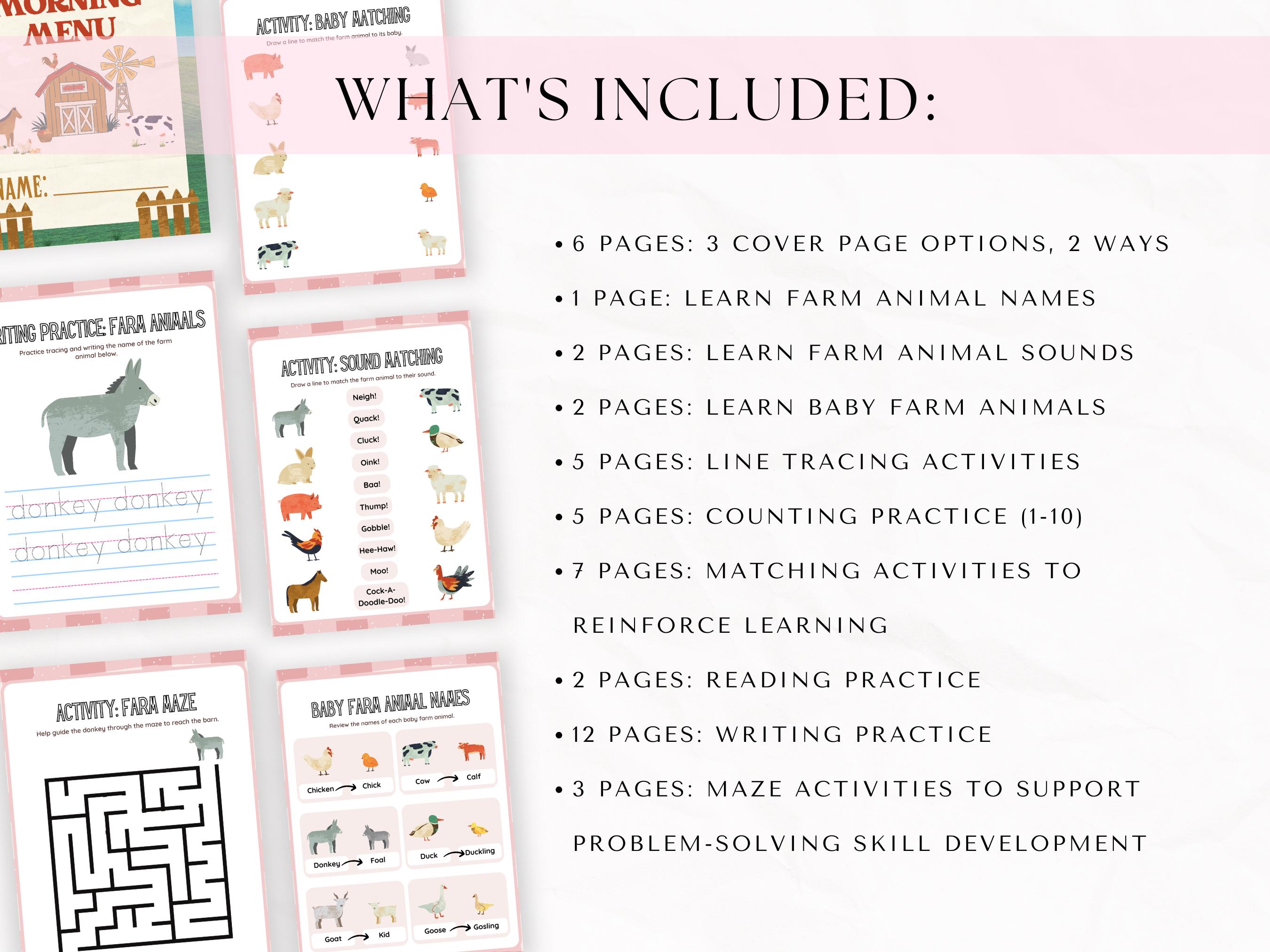 FARM ANIMALS Printable Activity Book, Toddler Busy Book, Learning ...