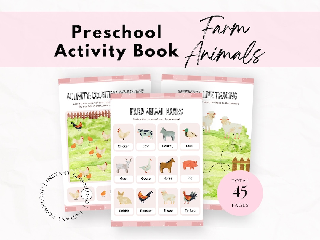 FARM ANIMALS Printable Activity Book, Toddler Busy Book, Learning ...