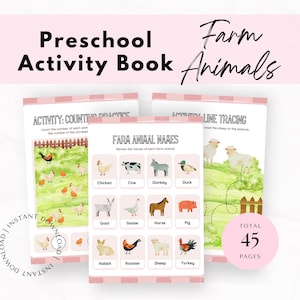 FARM ANIMALS Printable Activity Book, Toddler Busy Book, Learning ...