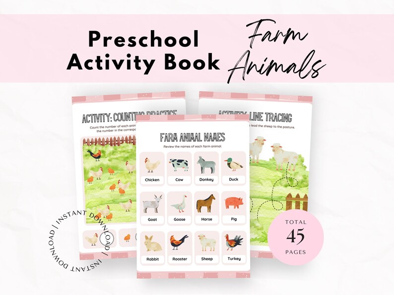 FARM ANIMALS Printable Activity Book, Toddler Busy Book, Learning ...