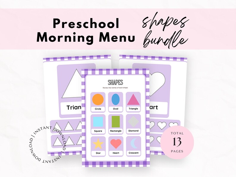 Learn 9 SHAPES, Shape Tracing, Preschool Morning Menu Printable ...
