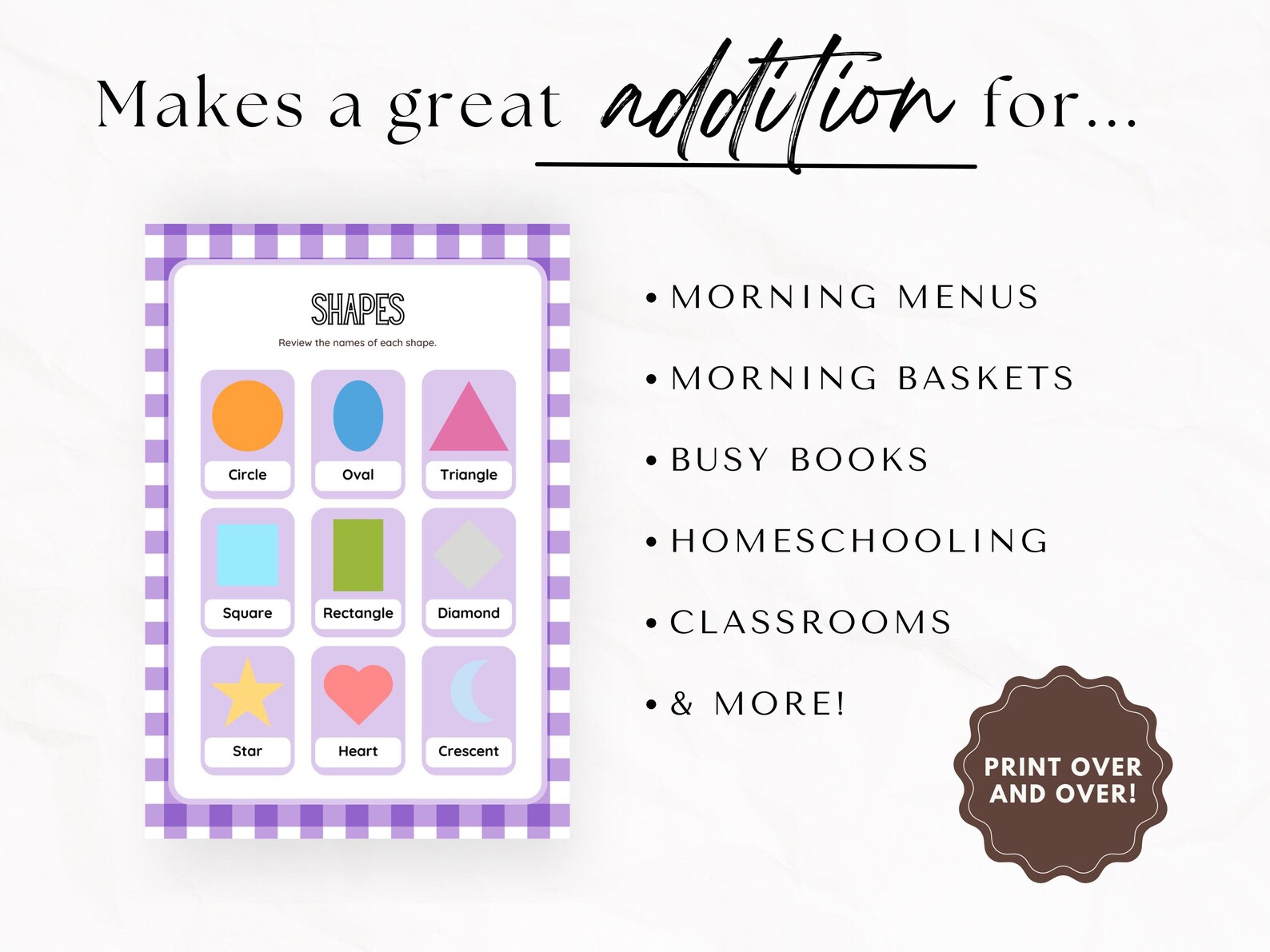 Learn 9 SHAPES, Shape Tracing, Preschool Morning Menu Printable ...
