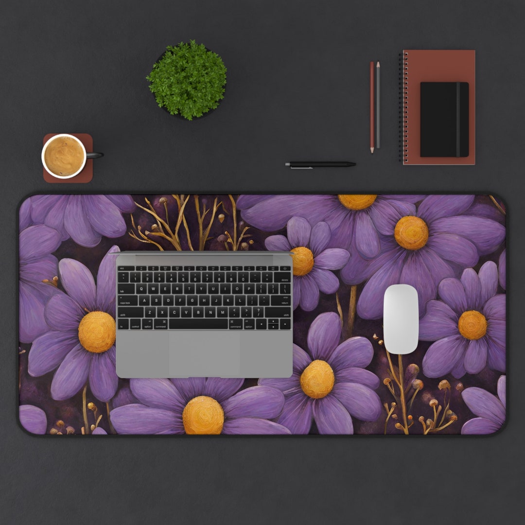 Purple Daisy Flowers Mat, Floral Desk Mat, Vintage Desk Mat, Wildflower ...