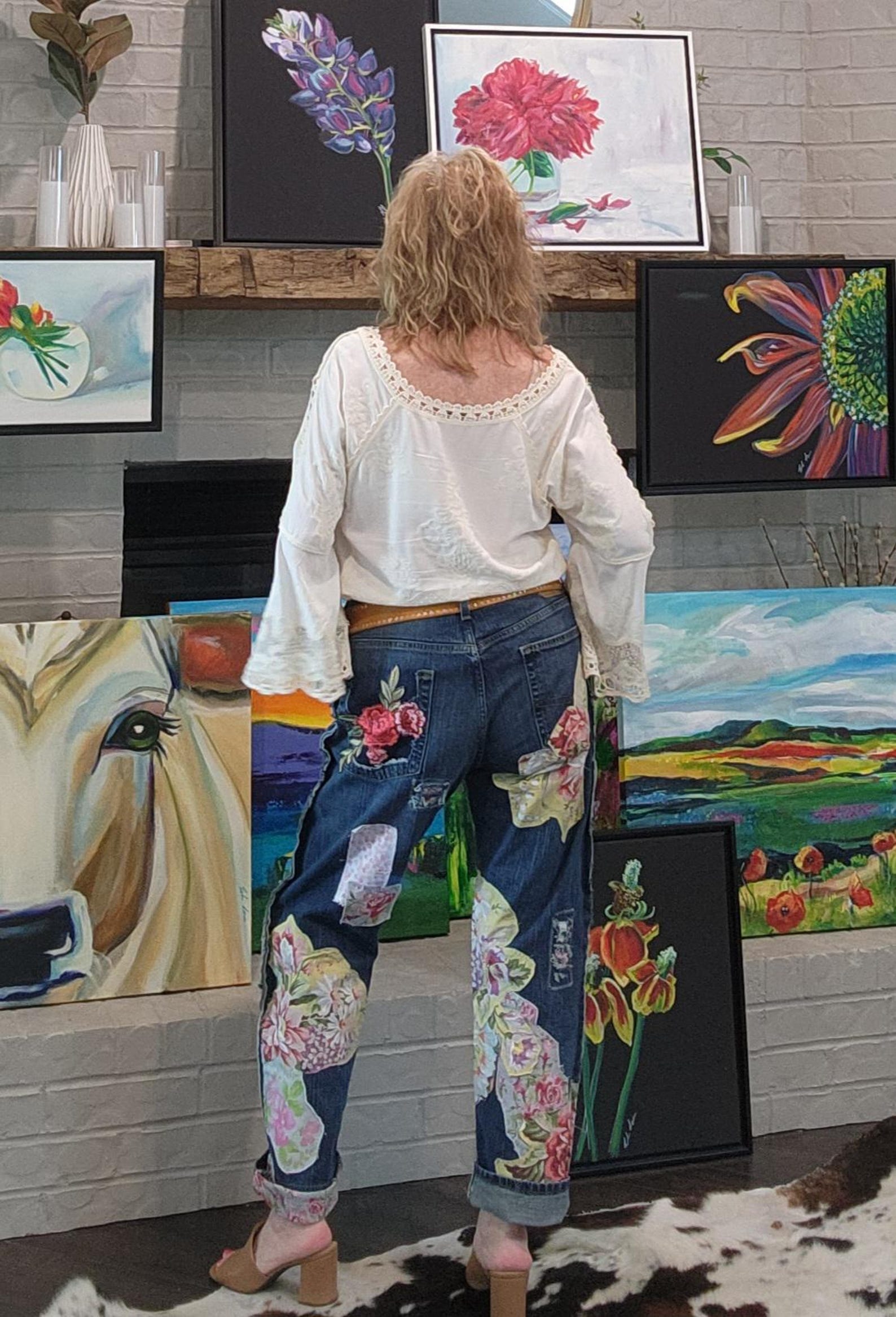 Levi S51 Upcycled Boyfriend Jean With Shabby Chic Floral Bird Design - Etsy