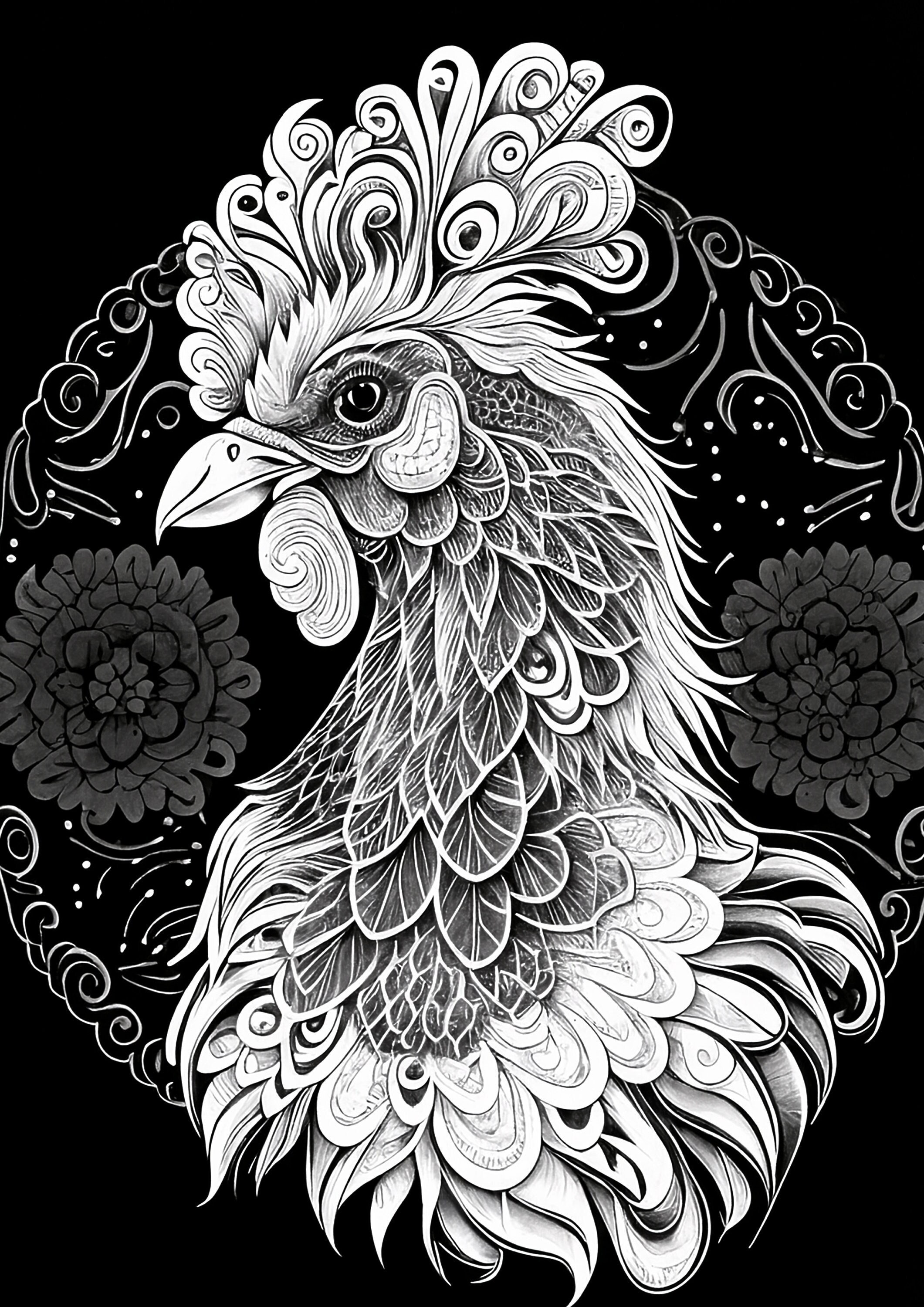 The Colorful Rooster Coloring Pages and Coloring Pages for - Etsy