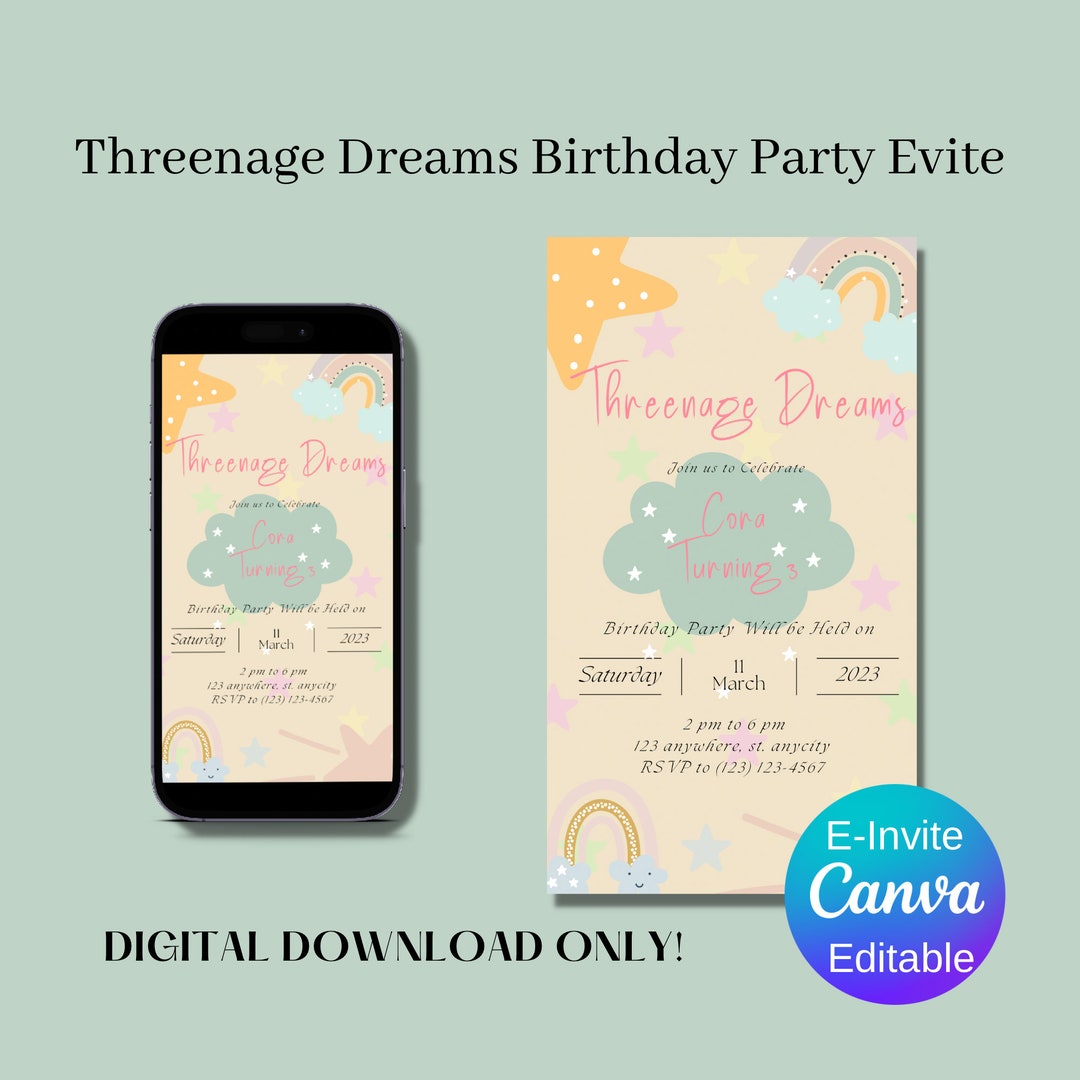 Threenage Dreams Birthday Party Evite, Birthday Invitations for a 3 ...