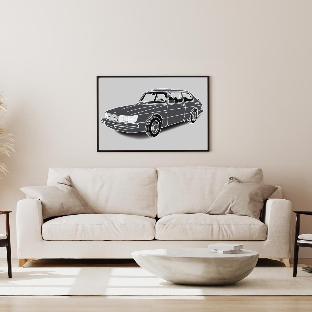 1982 Saab SPG Print - Classic Car Line Drawing | Unique Saab Enthusiast ...