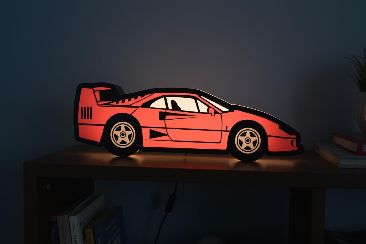 Ferrari F40 LED Lightbox | Supercar Wall Art | Custom Color LED Car ...