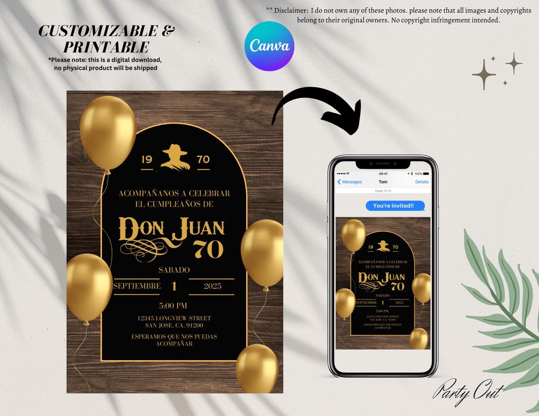 Don Julio Birthday Digital Invitation, Espanol, Instant Download ...