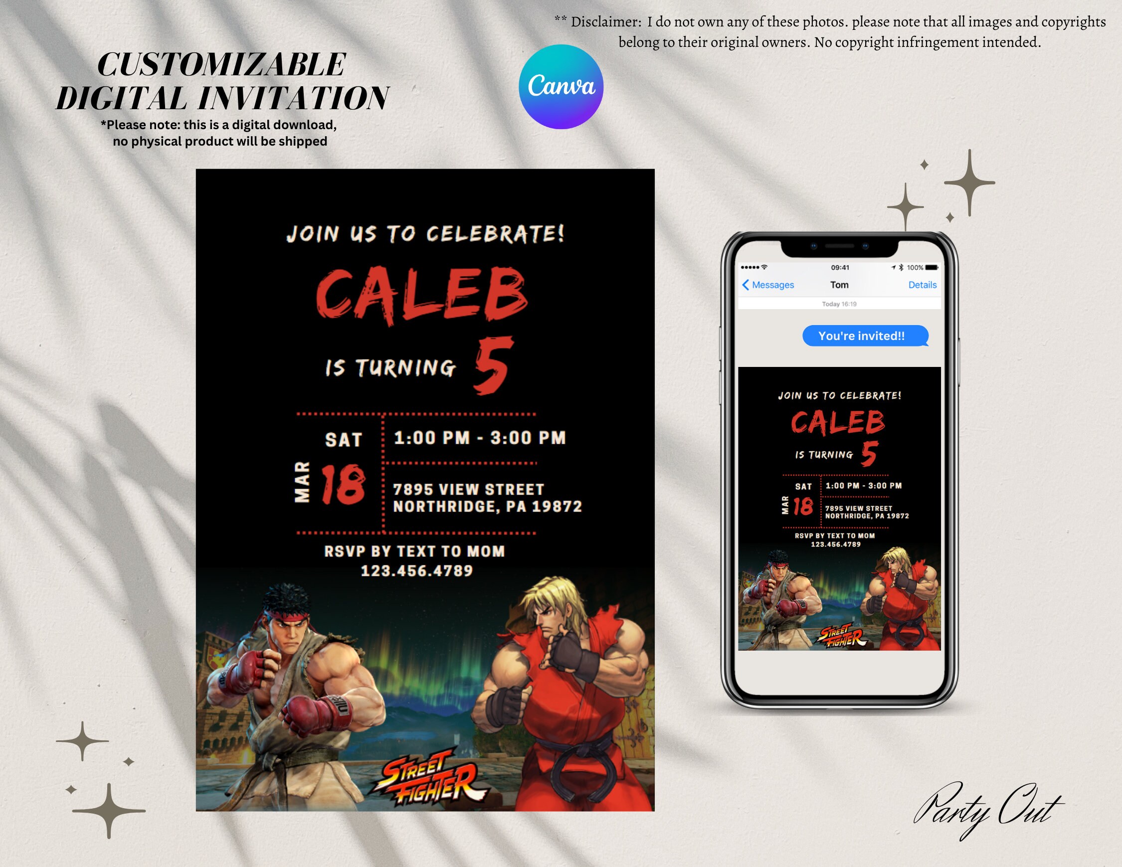 Street Fighter Birthday Party Theme Invitation Digital Editable for ...