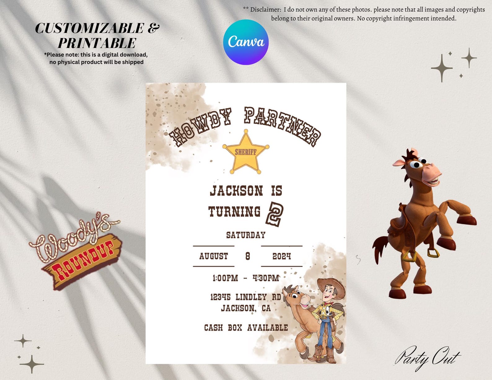 Disney Woody Bullseye Toy Story Birthday Party Theme Invitation Digital ...