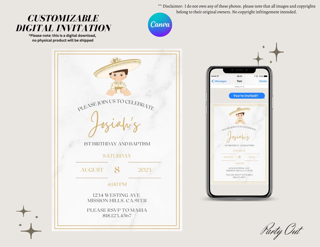 Charro Theme Baptism/ Bautizo Birthday Invitation Editable and ...