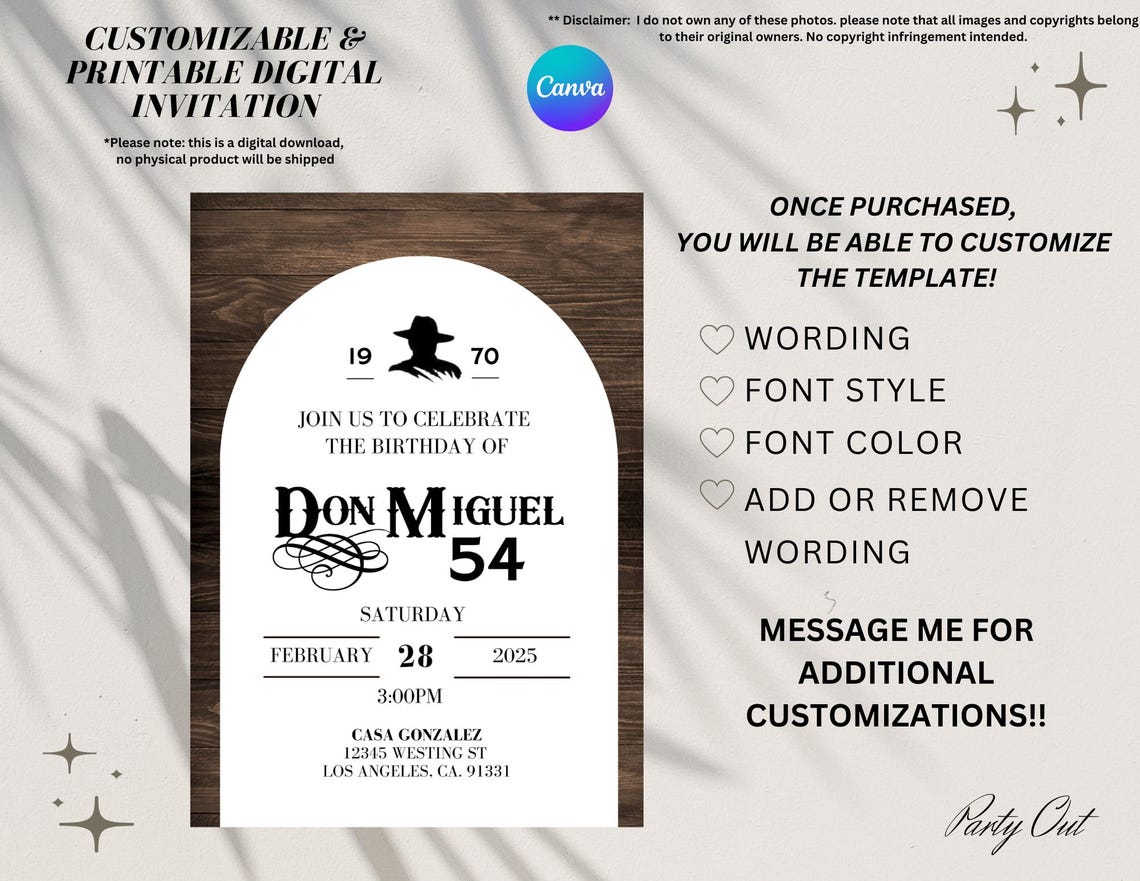 Don Julio Tequila Birthday Invitation for Men- CANVA Customizable ...