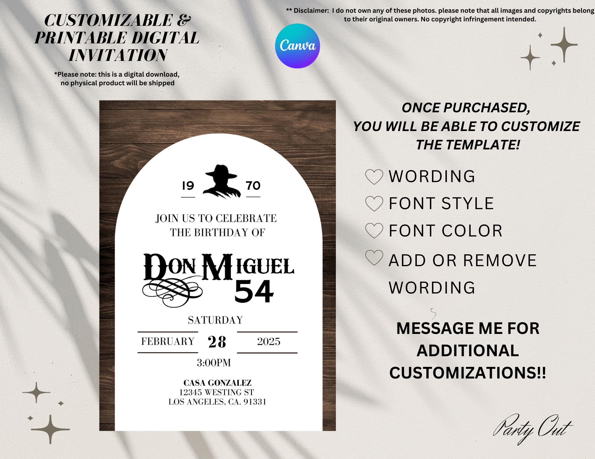 Don Julio Tequila Birthday Invitation for Men- CANVA Customizable ...