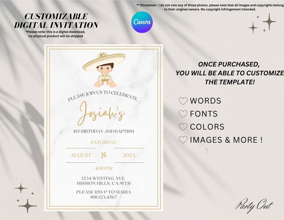 Charro Theme Baptism/ Bautizo Birthday Invitation Editable and ...