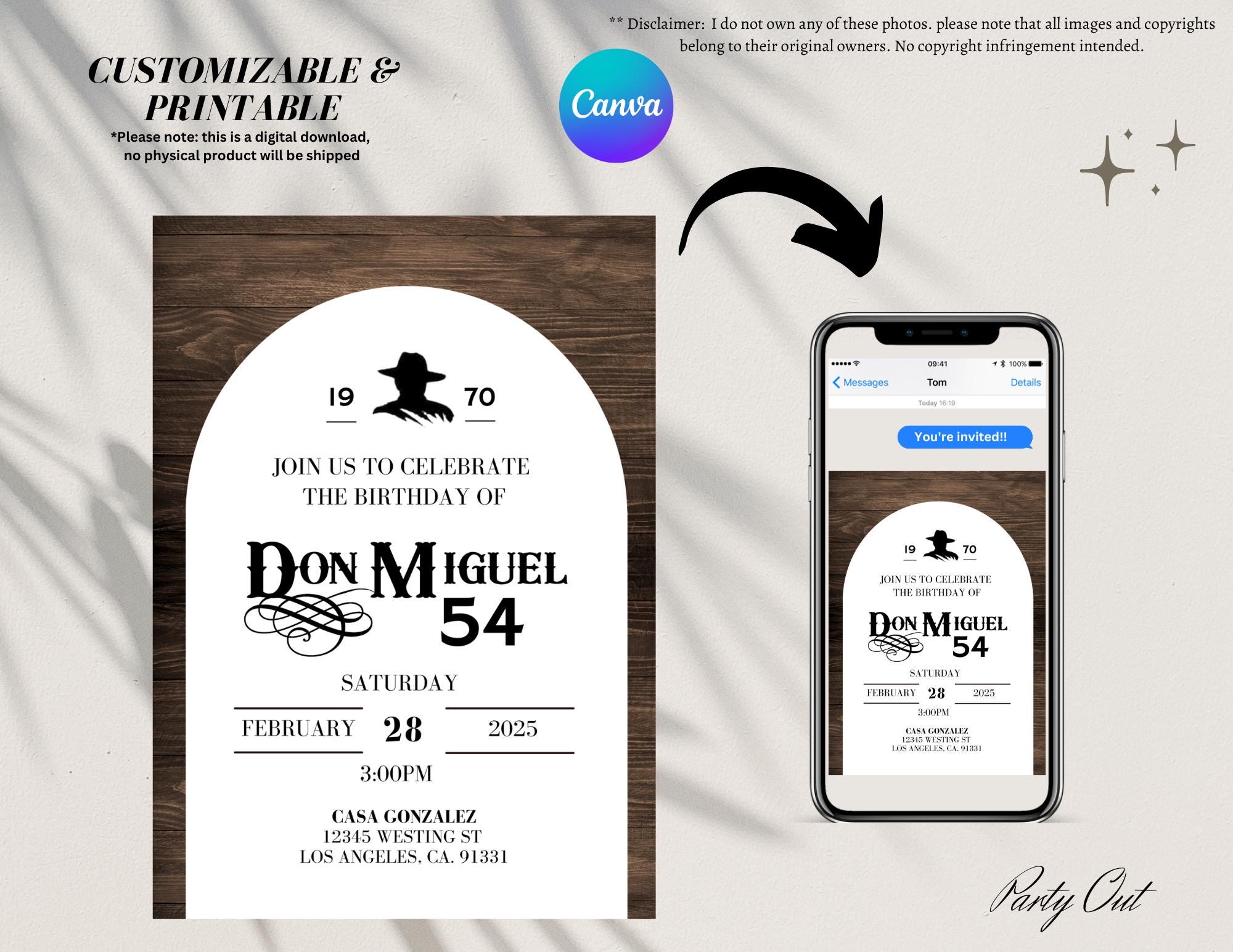 Don Julio Tequila Birthday Invitation for Men- CANVA Customizable ...