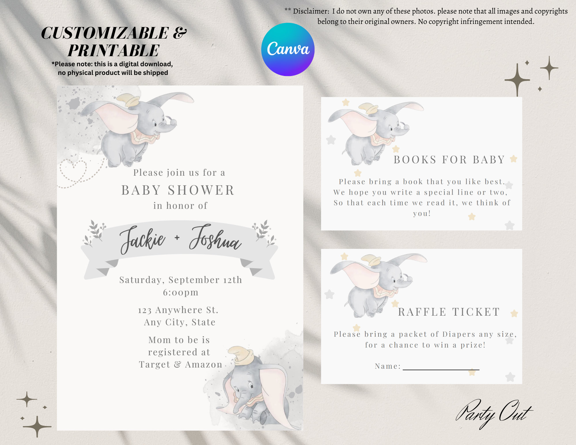 Disney Baby Dumbo Baby Shower Digital Invitation and Matching Books and ...