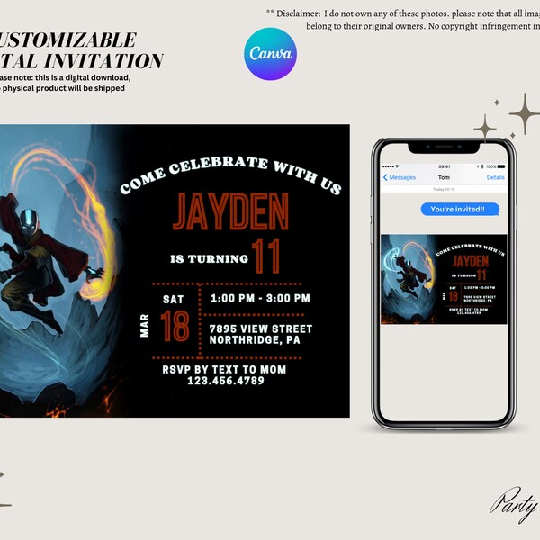 Avatar Airbender Birthday Invitation - Etsy