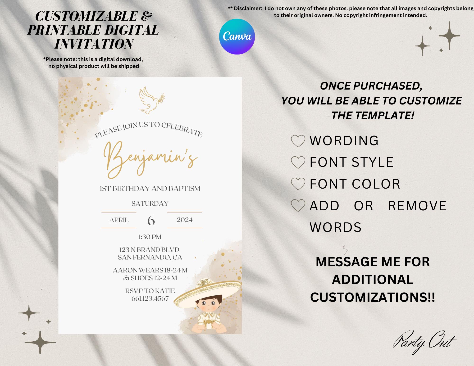 Charro Theme Baptism/ Bautizo Birthday Cumpleaños Invitation Editable ...