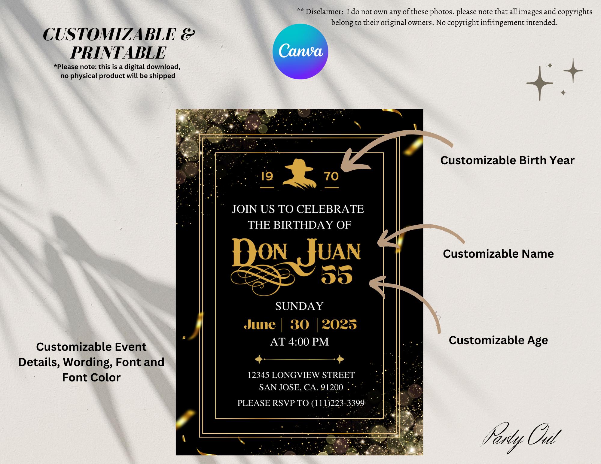 Don Julio Tequila Birthday Invitation for Men- CANVA Customizable ...