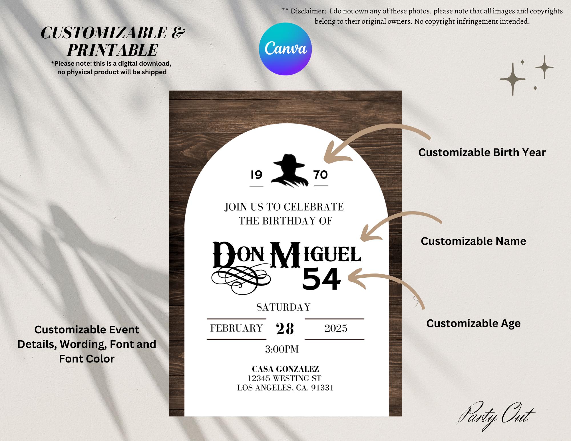 Don Julio Tequila Birthday Invitation for Men- CANVA Customizable ...