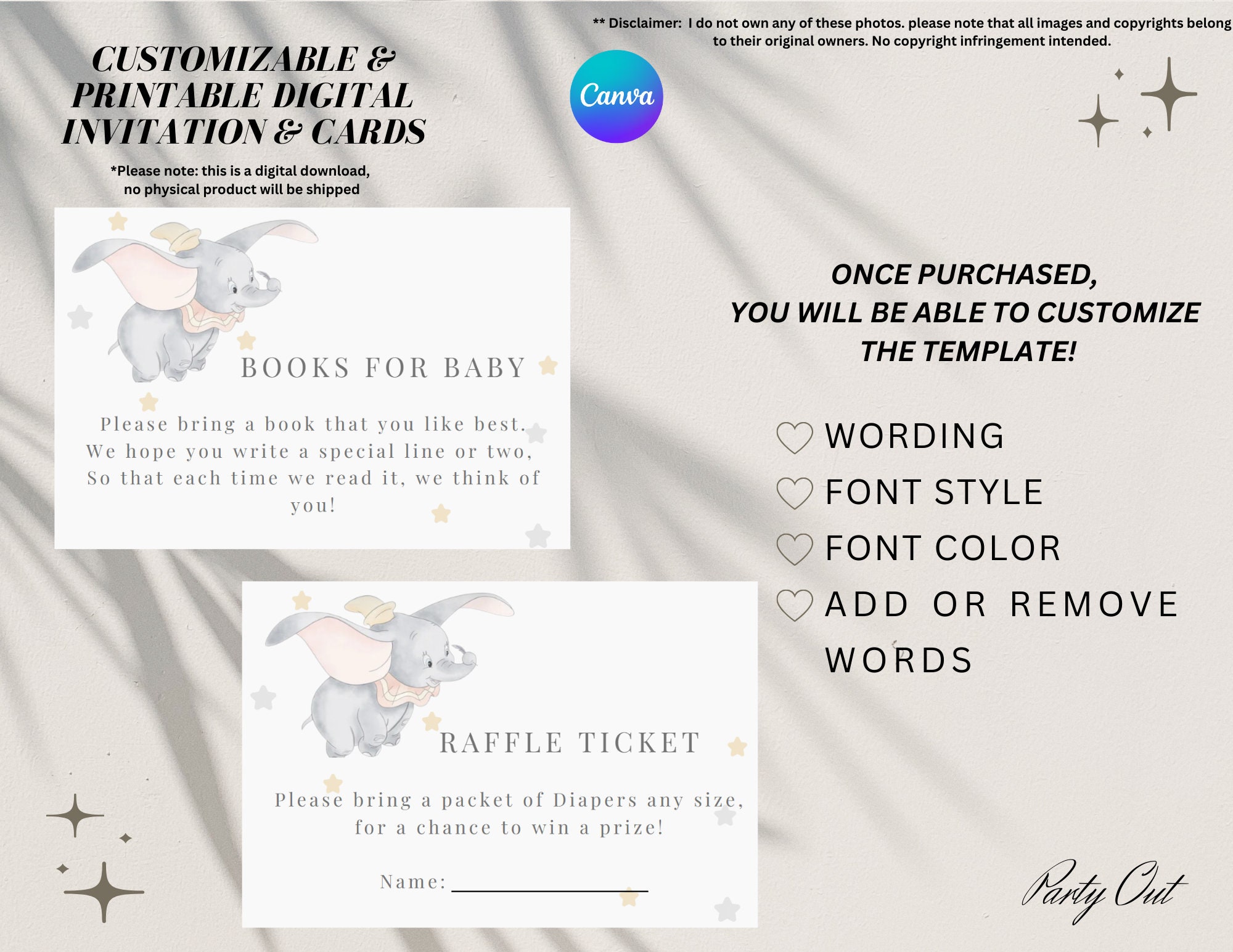 Disney Baby Dumbo Baby Shower Digital Invitation and Matching Books and ...