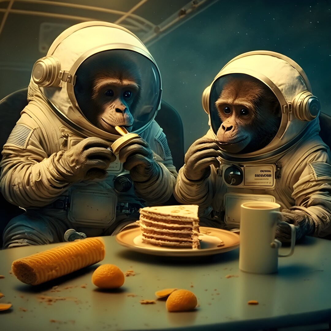 Sticker Space Monkeys Eating Cake - Etsy