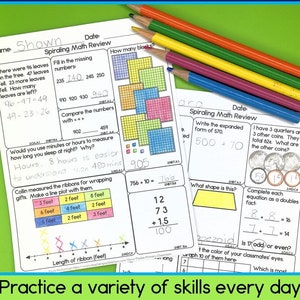 2nd Grade Math Spiral Review Morning Work Homework Warm Ups Month 4 - Etsy