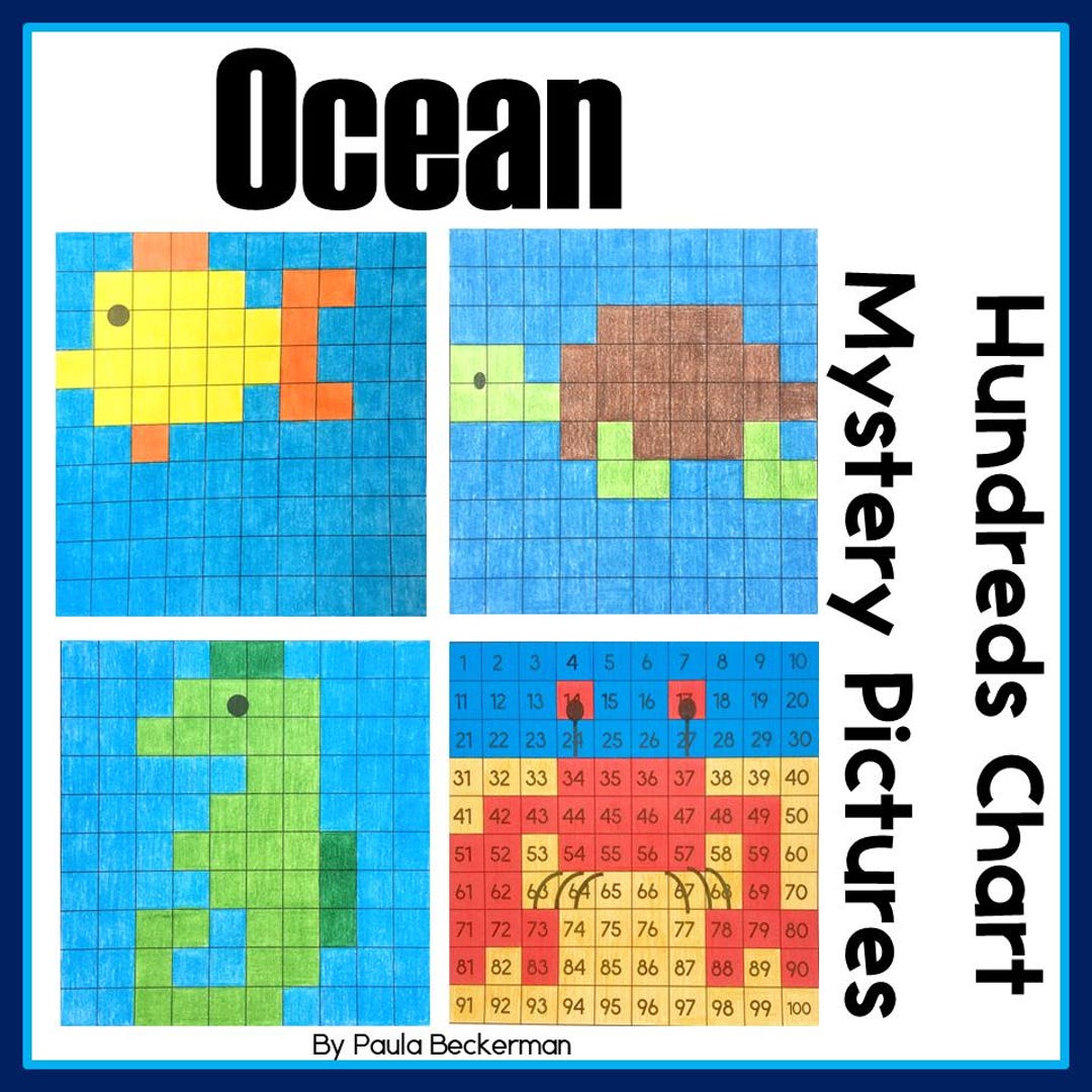 Ocean Animals 100s Chart: Color by Number Mystery Pictures (digital ...